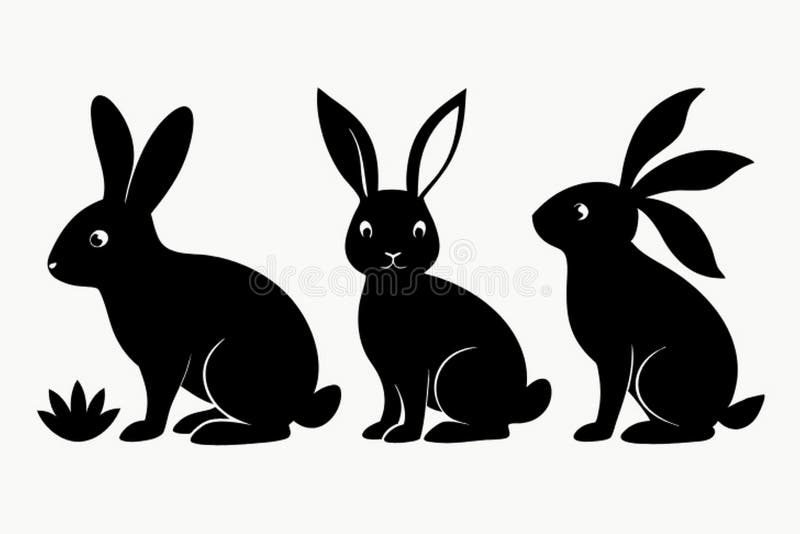 Silhouettes of Easter Bunnies Isolated on a White Background. Set of ...