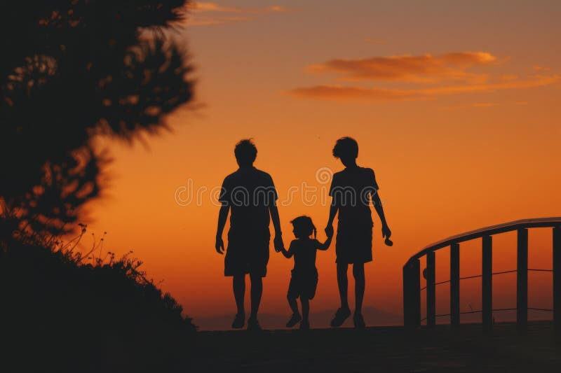 Silhouettes of a Family on a Trip, Bonding Under Sunset Stock Image ...