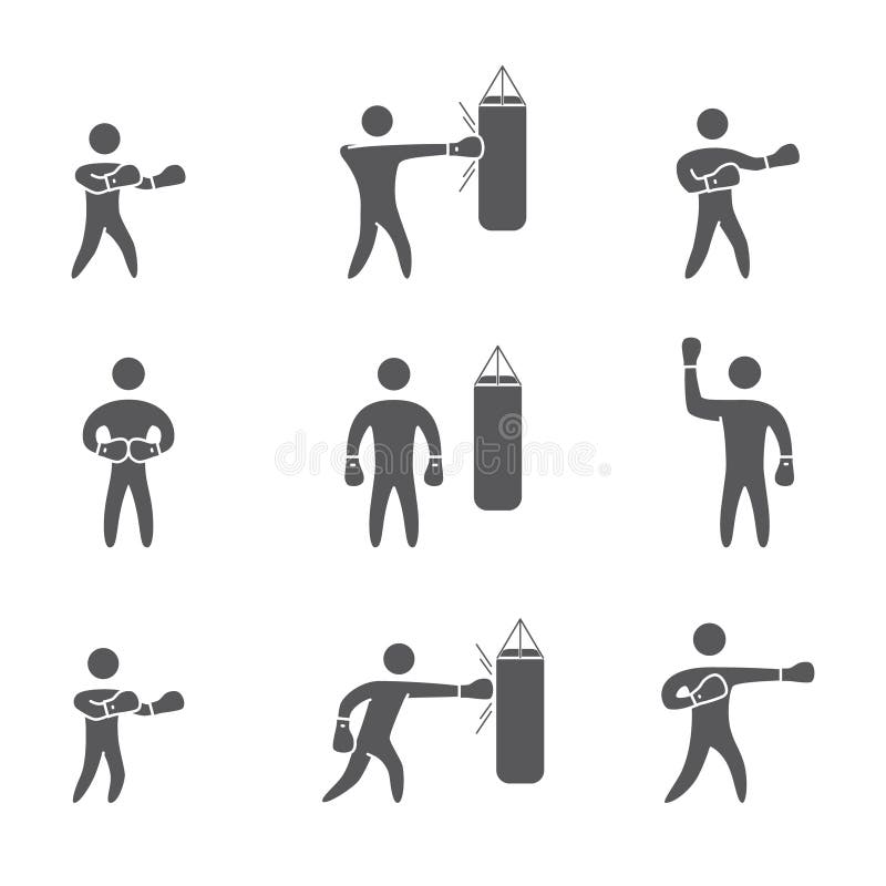 Silhouettes of Figures Boxer Icons. Boxing Symbols Stock Vector ...