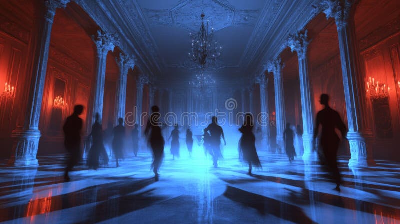 Silhouettes of Figures Dancing in a Grand Hall Stock Illustration ...