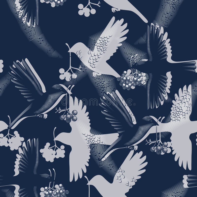Silhouettes of Flying Birds. Seamless Pattern with Blue Birds Stock ...