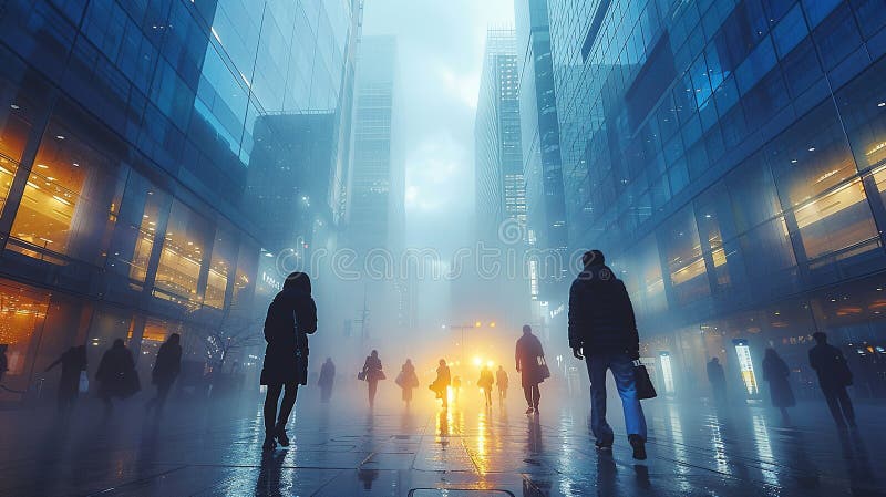 Silhouettes in the Foggy Cityscape Stock Illustration - Illustration of ... Silhouettes in the Foggy Cityscape Stock Illustration - Illustration of ...