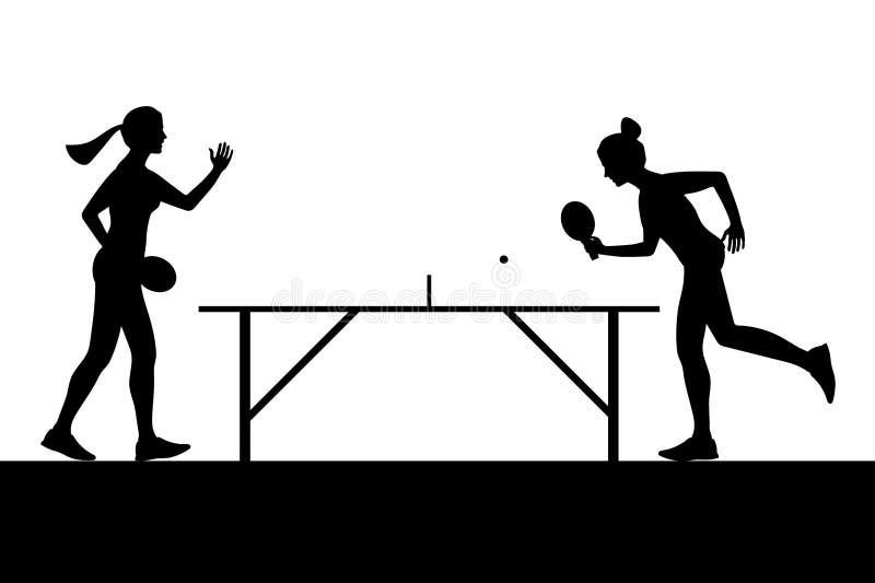 Silhouettes of Girls Playing Ping Pong Stock Vector - Illustration of ...