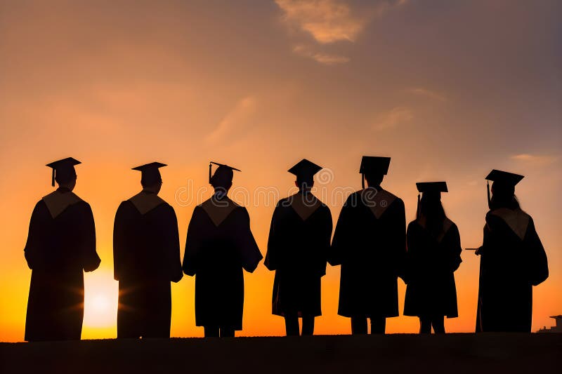 Silhouettes of Graduates in Graduation Caps at Sunset, Generative AI 1 ...
