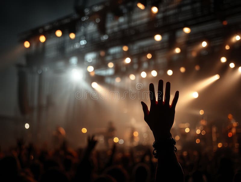 Silhouettes of Hand in Concert. Light from the Stage Stock Photo ...