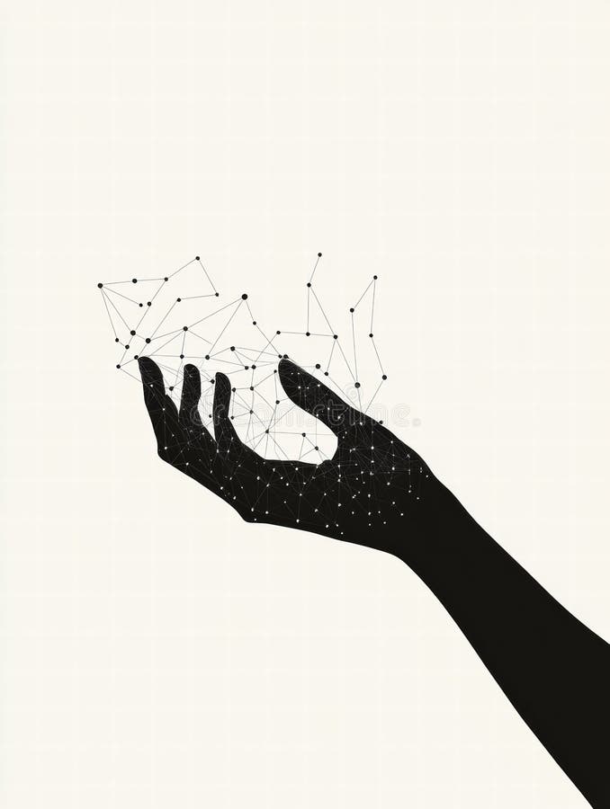 Hands Extend Towards Connections, Forming a Network of Lines and Dots ...