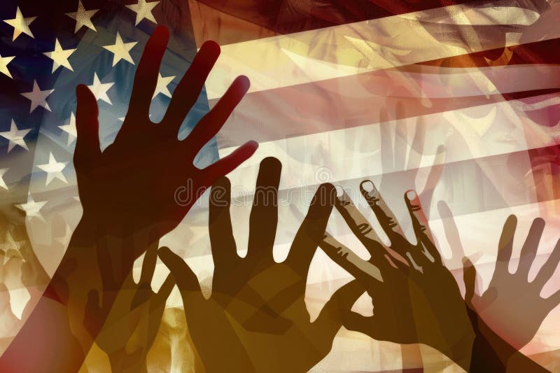 Silhouettes of Hands Reaching Towards an American Flag, Creating an ...