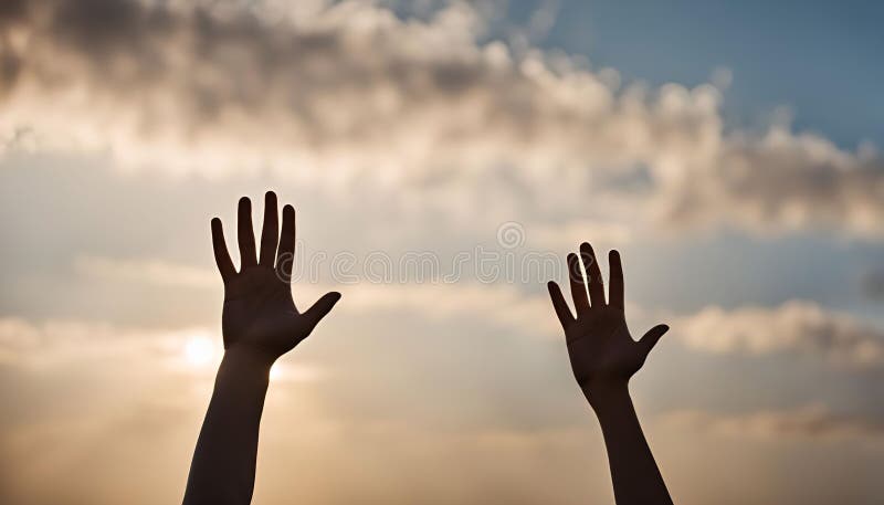 Silhouettes of Hands Reaching Towards the Sunset Stock Image - Image of ...