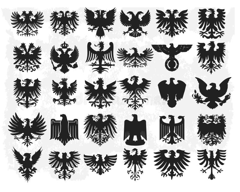 Silhouettes of Heraldic Eagles Stock Vector - Illustration of design ...