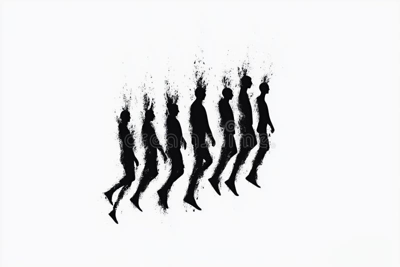 Silhouettes of Human Figures Appear To Walk in Sequence, Merging with a ...