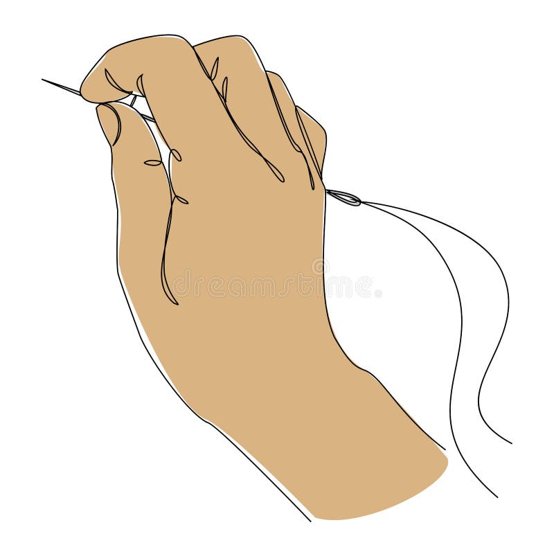 Silhouettes of a Human Hand that Sews with a Needle and Thread in a ...