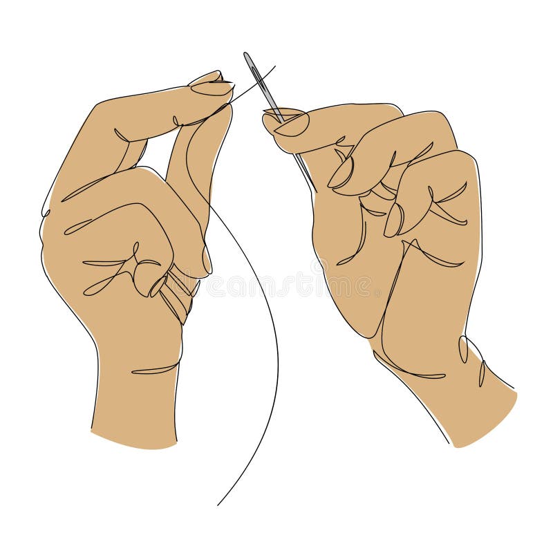 Silhouettes of a Human Hand that Sews with a Needle and Thread in a ...