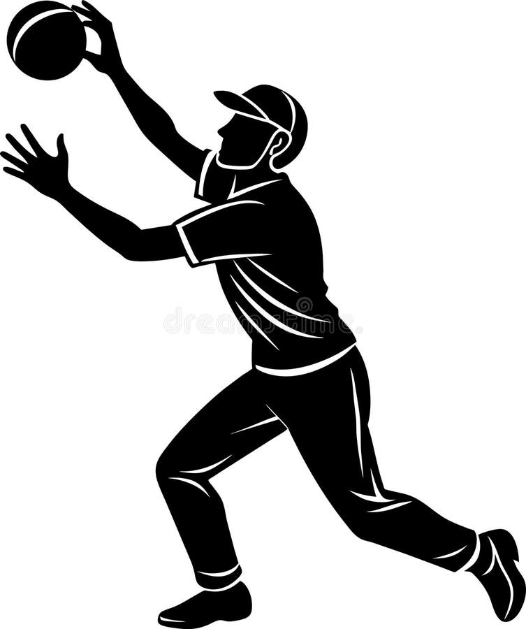 A Silhouettes Icon of a Person Catching a Cricket Ball Stock Vector ...