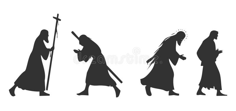 Silhouettes Illustrating Biblical Characters with Crosses and Halos ...