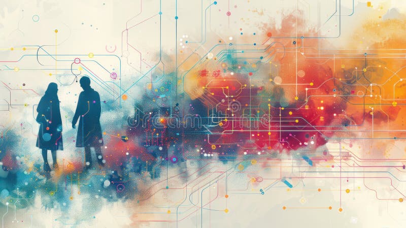 Silhouettes of Individuals Against a Vibrant Abstract Backdrop ...