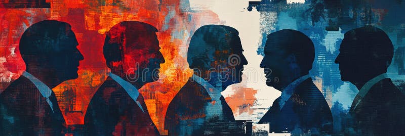 Modern Artistic Collage with Silhouettes of World Leaders and Abstract ...