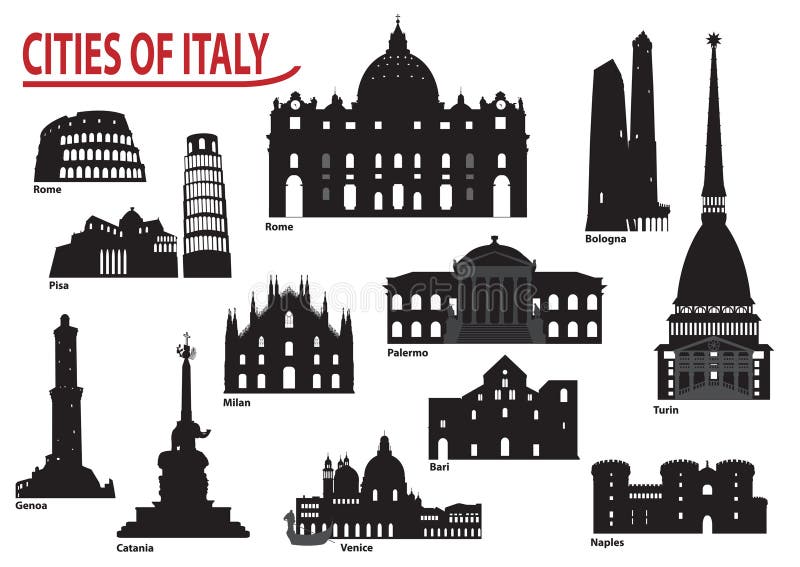 10 Cities of Italy - Silhouette Signts Stock Vector - Illustration of ...