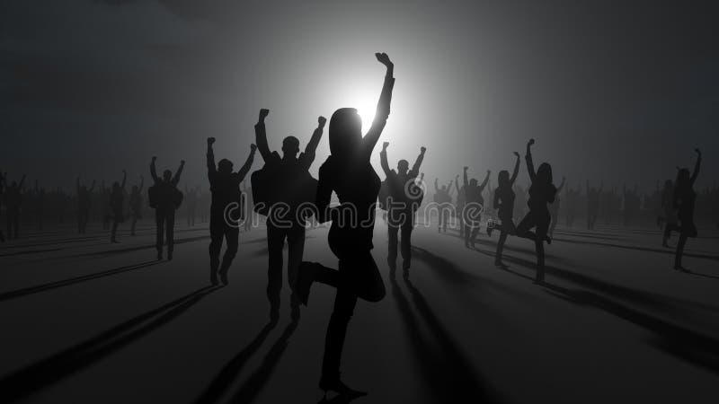 Silhouettes of Jubilant People on a Black Background Stock Illustration ...