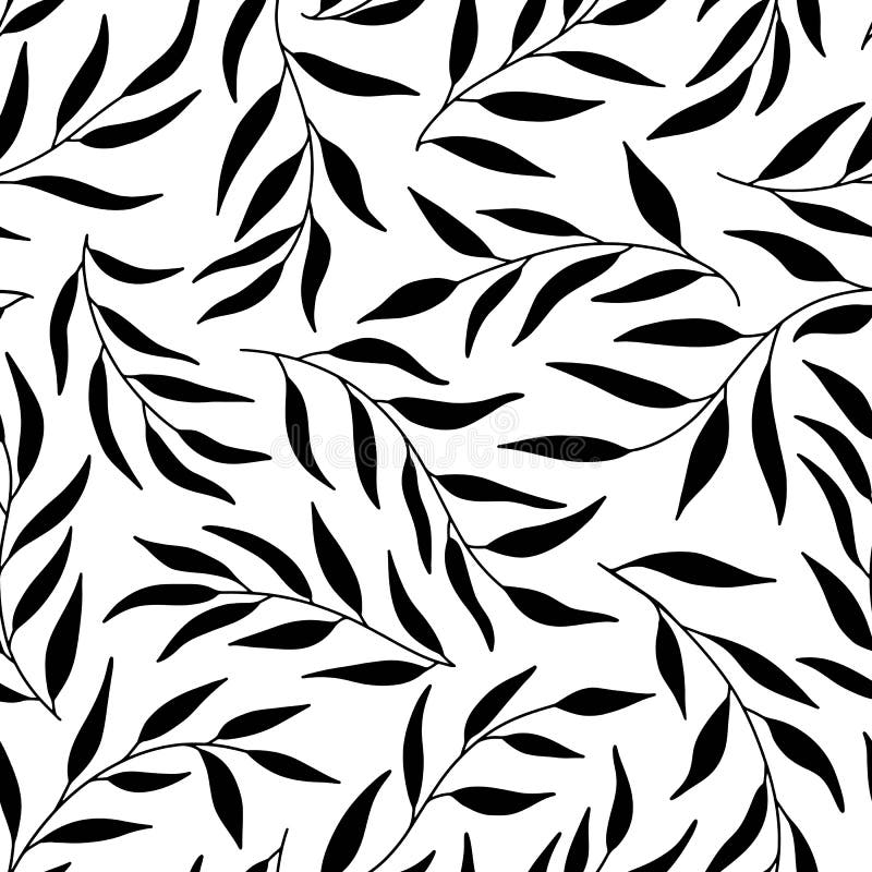 Silhouettes Of Identical Leaves Seamless Pattern Vector Hand Drawn