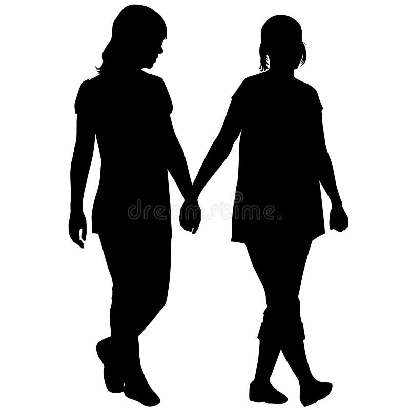 Silhouettes Of Lesbian Couple Holding Hands Stock Vector Illustration