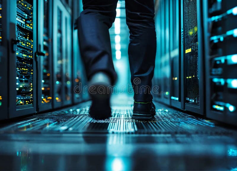 Silhouettes of a Man S Back in a Data Center Stock Illustration ...