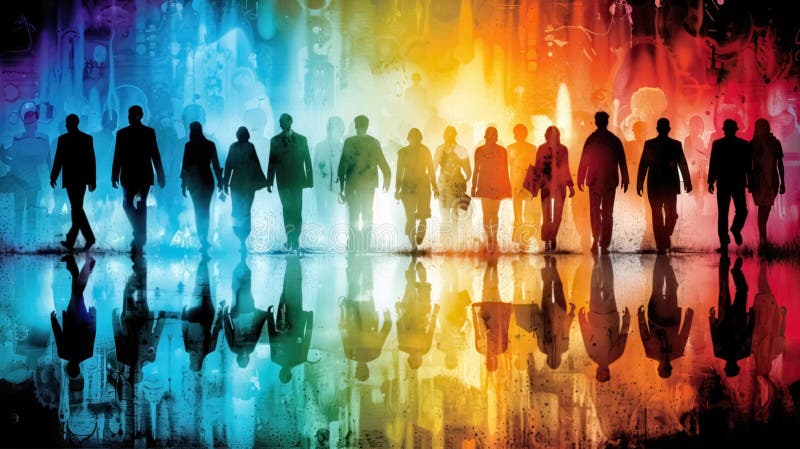 Silhouettes of Many Different People before a Multicolored Background ...