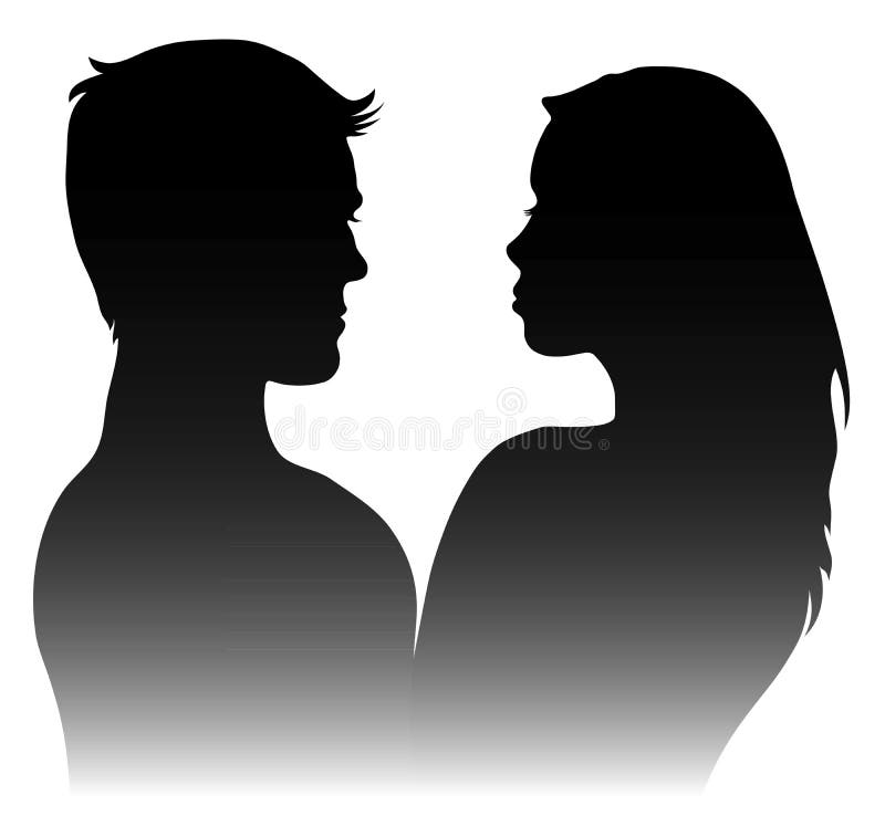 Man and Woman Face Profile, Male and Female Silhouette. Vector Stock ...