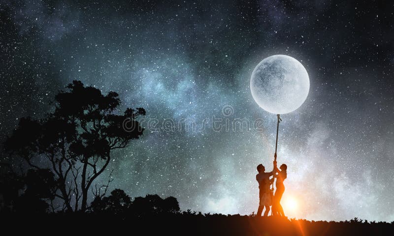 People catching moon stock illustration. Illustration of embrace ...
