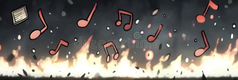 Silhouettes of Musical Notes Dancing Amidst Fire Stock Illustration ...