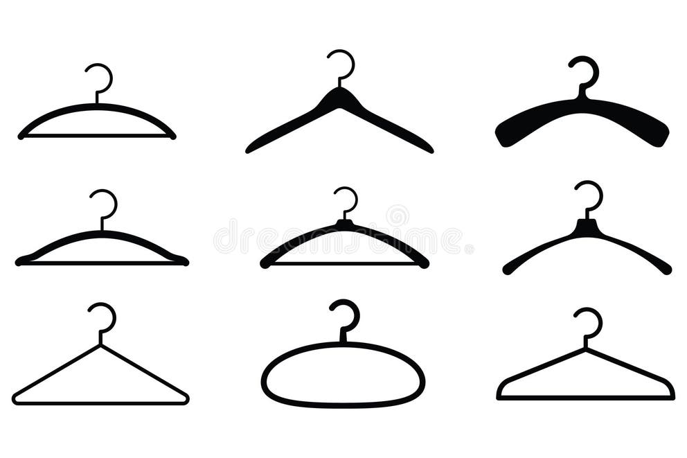 Cloth Hanger Silhouette Set Coat Rack and Hook Icons Wardrobe and ...