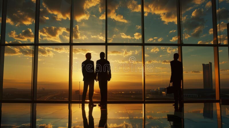 Silhouettes in an Office at Sunset Reflecting Aspirations and Corporate ...