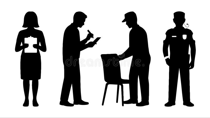Silhouettes Office Workers Police Guard Security Team Stock Vector ...