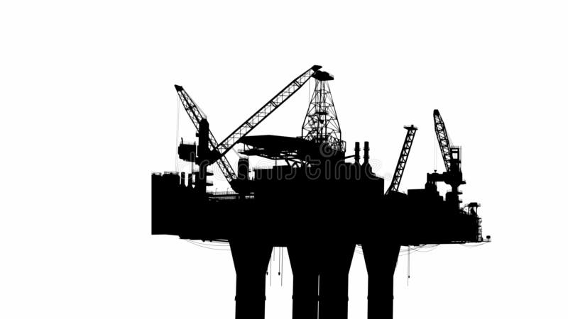 Silhouettes of Offshore Oil Platforms in the Water on a White ...