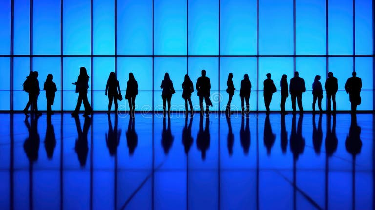 Silhouettes of People Against a Blue Window - Anonymous Crowd ...
