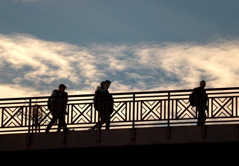 People in the Silhouette Go Over the Bridge Editorial Image - Image of ...