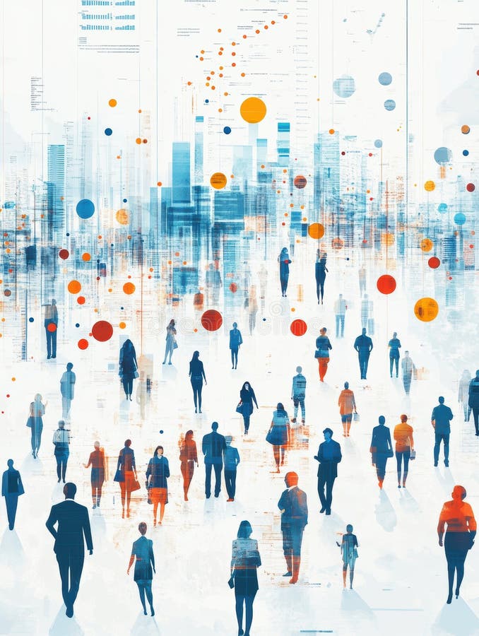 Silhouettes of People in a Cityscape with Data Visualization Stock ...