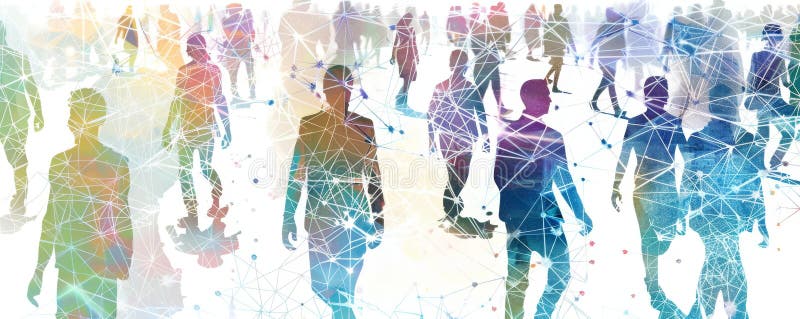 Silhouettes of People Connected by Digital Networks, Symbolizing Global ...