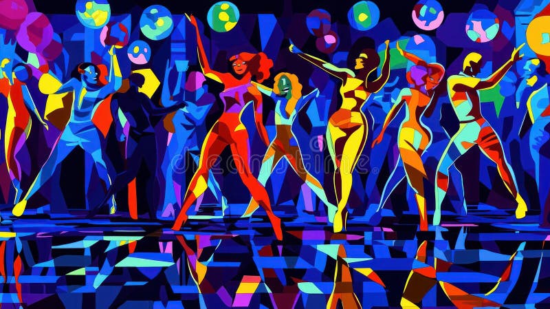 Silhouettes of People Dancing at a Disco Party Under Disco Balls Stock ...