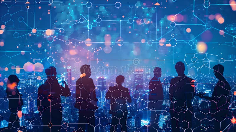 Silhouettes of People in a Digital Environment, Technology Concept ...