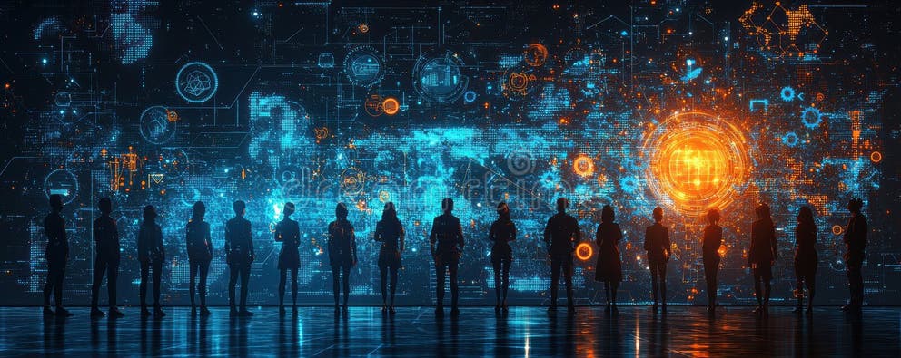 Silhouettes of People Exploring a Digital Technology Interface with ...