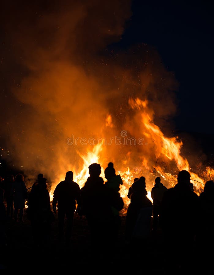Silhouettes of People in Frontof Big Fire Stock Photo - Image of night ...