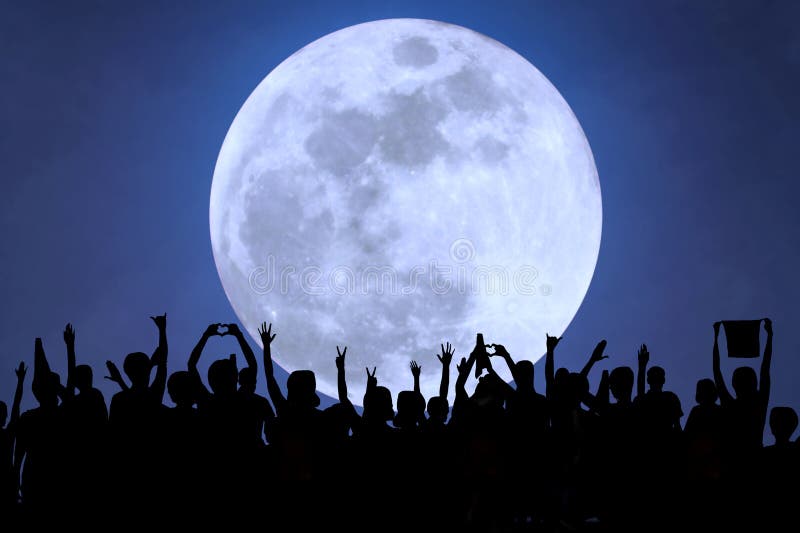 Silhouettes of People Having Fun at Full Moon Party Stock Image - Image ...