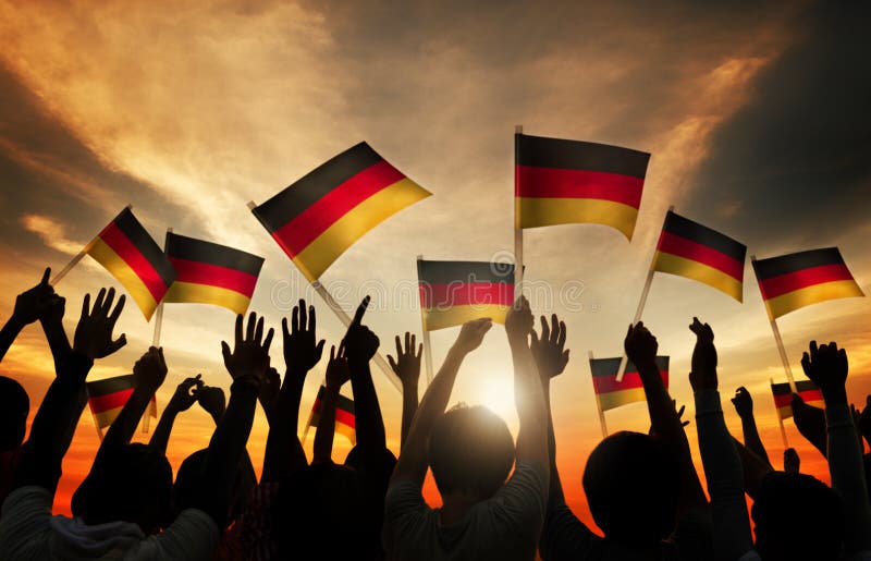 Silhouettes of People Holding Flag of Germany Stock Image - Image of ...