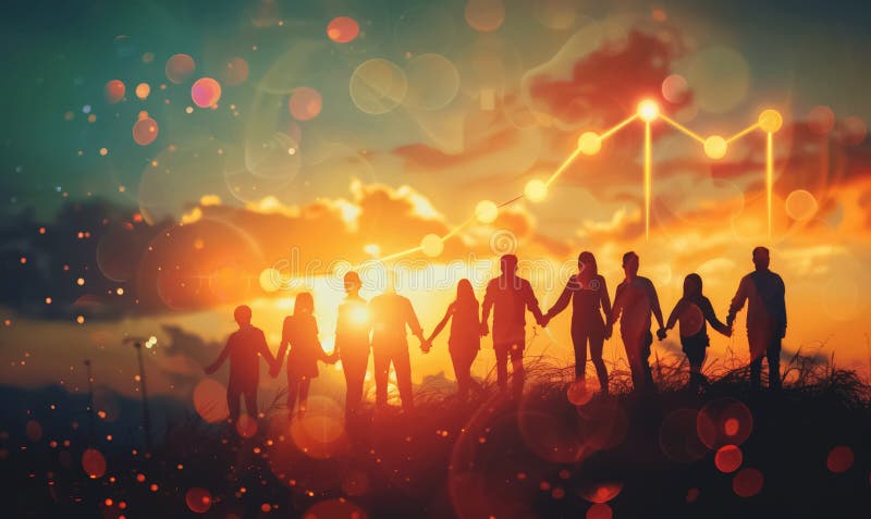 Silhouettes of People Holding Hands at Sunset, Symbolizing Unity ...
