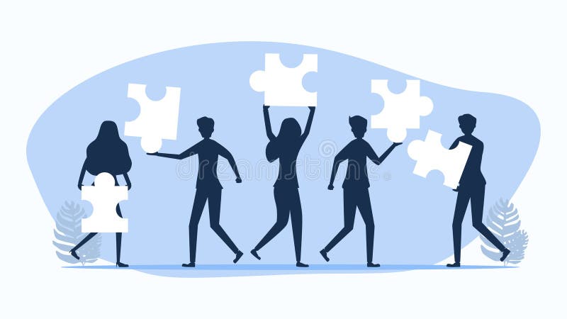 Silhouettes of People Holding Jigsaw Puzzle Elements. Cooperation ...