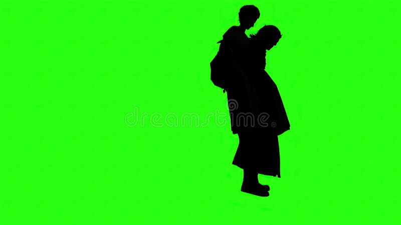 Silhouettes of People Hugging on Green Screen Stock Illustration ...