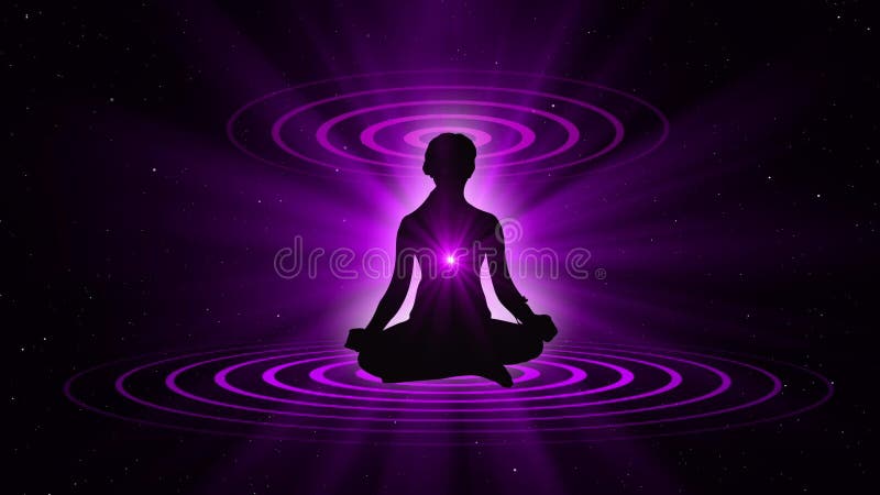 Meditation Animation: Silhouettes of Peopsle Meditating with Light Rays ...