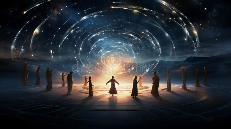 Silhouettes of People in Mystical Ritualistic Dance in Space Stock ...