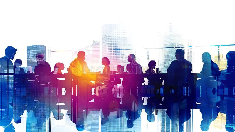 Silhouettes of People Networking in a City Setting. Diverse Group of ...