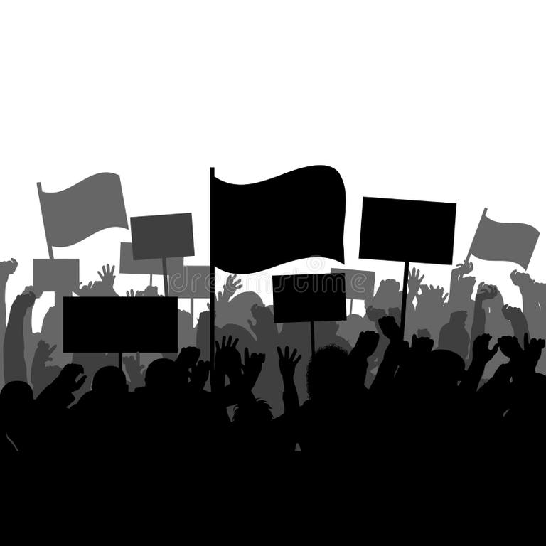 Silhouettes of People Protesting Stock Vector - Illustration of riot ...